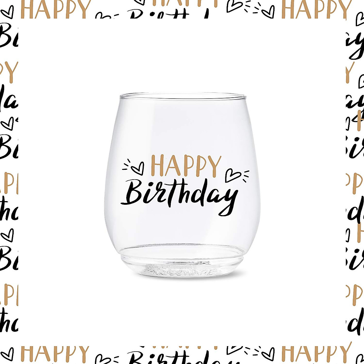 TOSSWARE POP 14oz Vino Golden Birthday Series, SET OF 6, Premium Quality, Recyclable, Unbreakable & Crystal Clear Plastic Printed Glasses