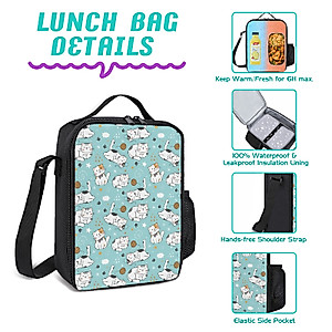 Cat Cute Aesthetic Backpack Set for Elementary School Student, Lightweight Classic Backpack for Women Girls School Bookbags with Lunch Box Pencil Case, Kawaii Backpack for Travel, School, Outdoor