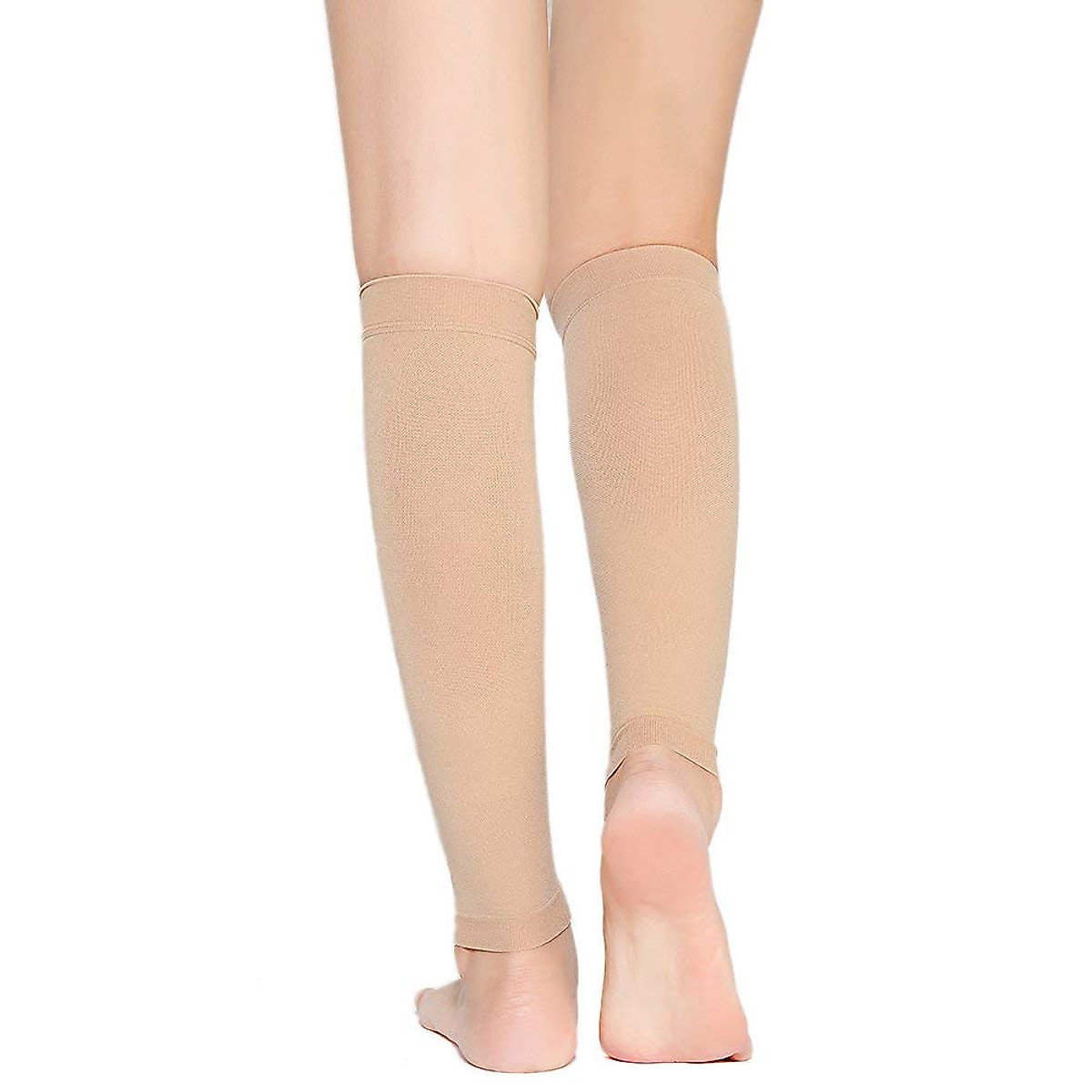 TOFLY® Calf Compression Sleeve for Men & Women, 1 Pair, Footless Compression Socks 20-30mmHg for Leg Support, Shin Splint, Pain Relief, Swelling, Varicose Veins, Maternity, Nursing, Travel, Beige XL