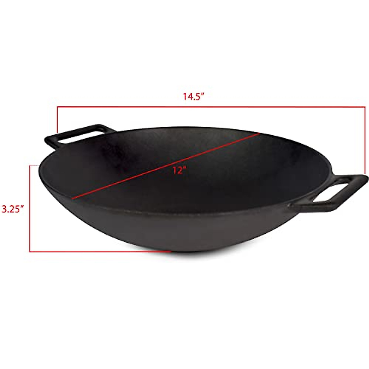 Jim Beam 12'' Pre Seasoned Heavy Duty Construction Cast Iron Grilling Wok, Griddle and Stir Fry Pan