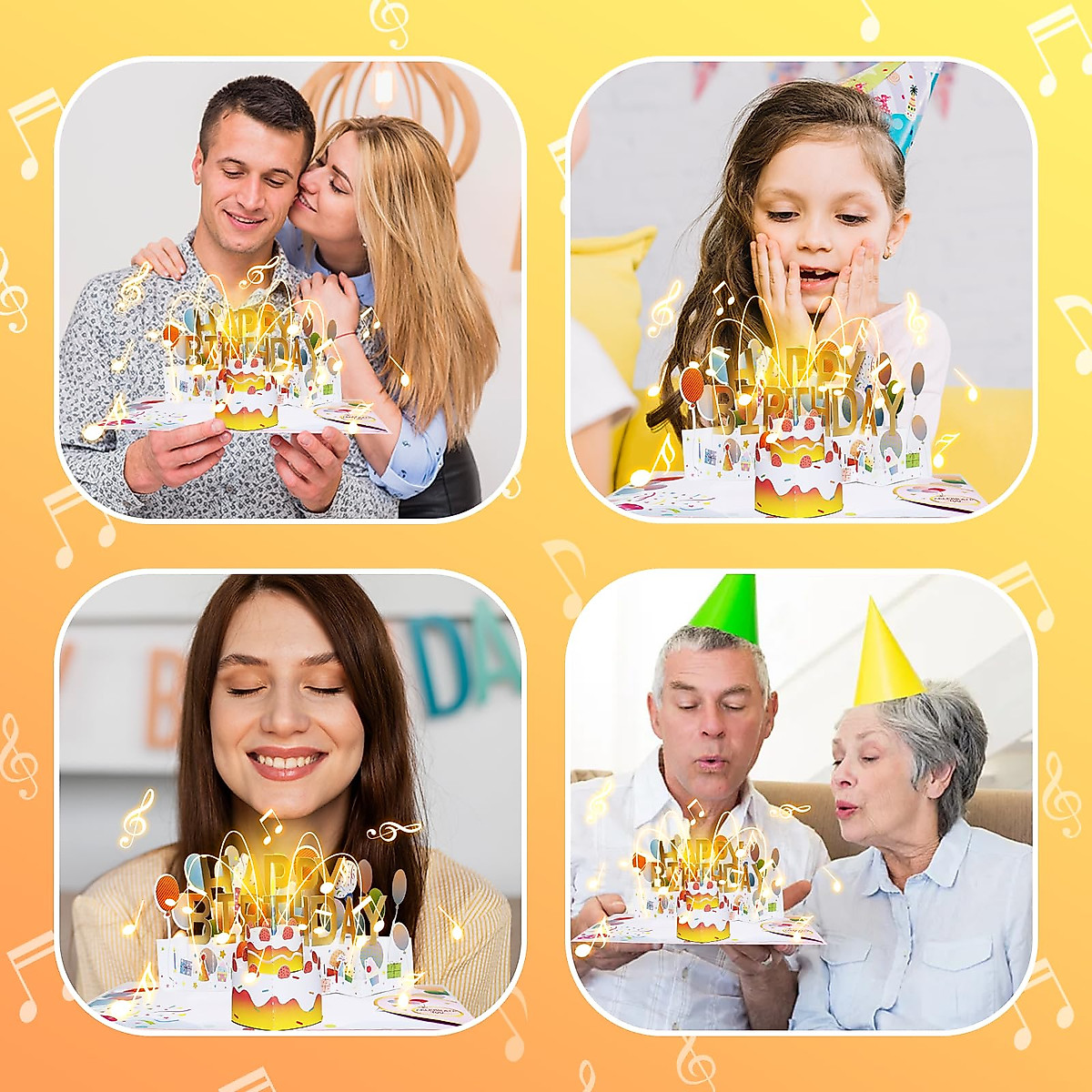 Musical Birthday Card, Blowable LED Light 3D Birthday Cake Popup Cards & Play Music Birthday Cards, Blow out Light and Cheers 'Happy Birthday' Funny Birthday Cards for Women Men Kids Husband Mom