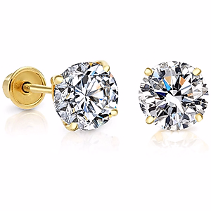 14k Yellow Gold Solitaire Cubic Zirconia Stud Earrings with Screw Backs (5mm)