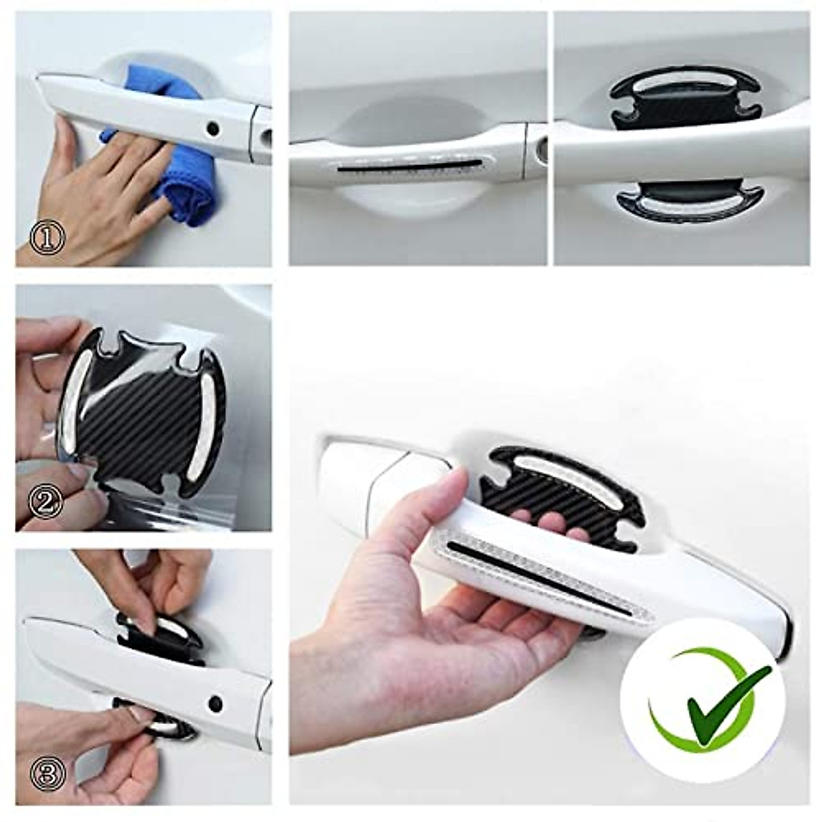 8 PCS Car Door Handle Scratch Protectors, Carbon Fiber Car Door Handle Cover Anti Scratch Car Stickers, Door Handle Cups Protective Film Door Bowl Sticker (White)