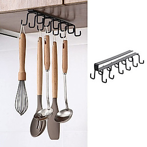 AUNMAS Mug Hooks Under Cabinet, Metal Cabinet Utensil Hanger with Double Row Hook Mug Organizer for Cabinet Shelf Storage Display Rack for Kitchen Coffee Bar(Black)