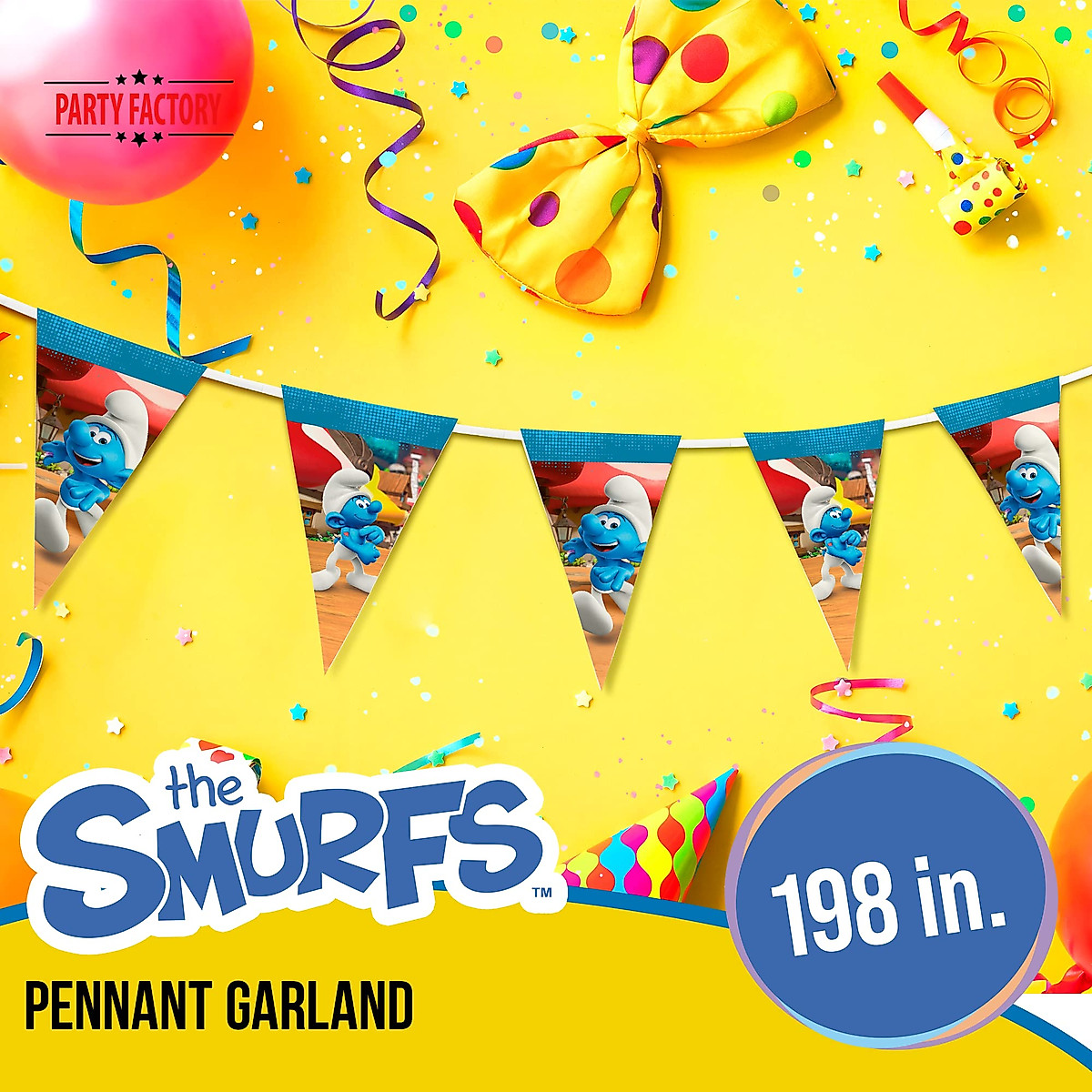 Party Factory `Smurfs' Pennant Chain Paper with 10 pennants, Length Approx. 196.8 inch, Party Garland, Birthday Decoration, Theme Party