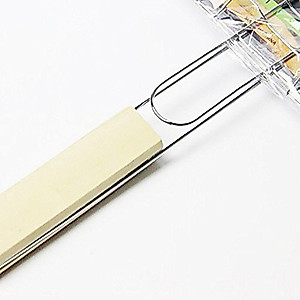 ISKYBOB Portable Barbecue Grilling Basket BBQ Net with Wooden Handle