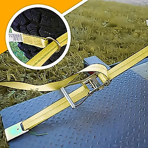 Car Tie Down Straps for Trailers (4PK) Flat Hooks Lasso Style and 2'' X 96'' Tie Down Webbing Easily Secure Tire Tie-Downs for Any Car, SUV, Jeep or Sports Car