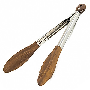 Boxiki Kitchen Tongs for Cooking with Wooden Tips - Nonstick Cooking Tongs & Salad Tongs for Serving Food, Grilling, Cooking, BBQ and Tossing Salad - Made of Natural Walnut Wood, Size 12-inch