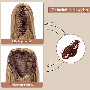 YOUNGWAYS Clip in Ponytail Extension Dirty Blonde 18 Inch Pony Tails Hair Extensions for Women Long Straight Curly Tail Ponytail Hair piece Synthetic Fake Versatile Pony