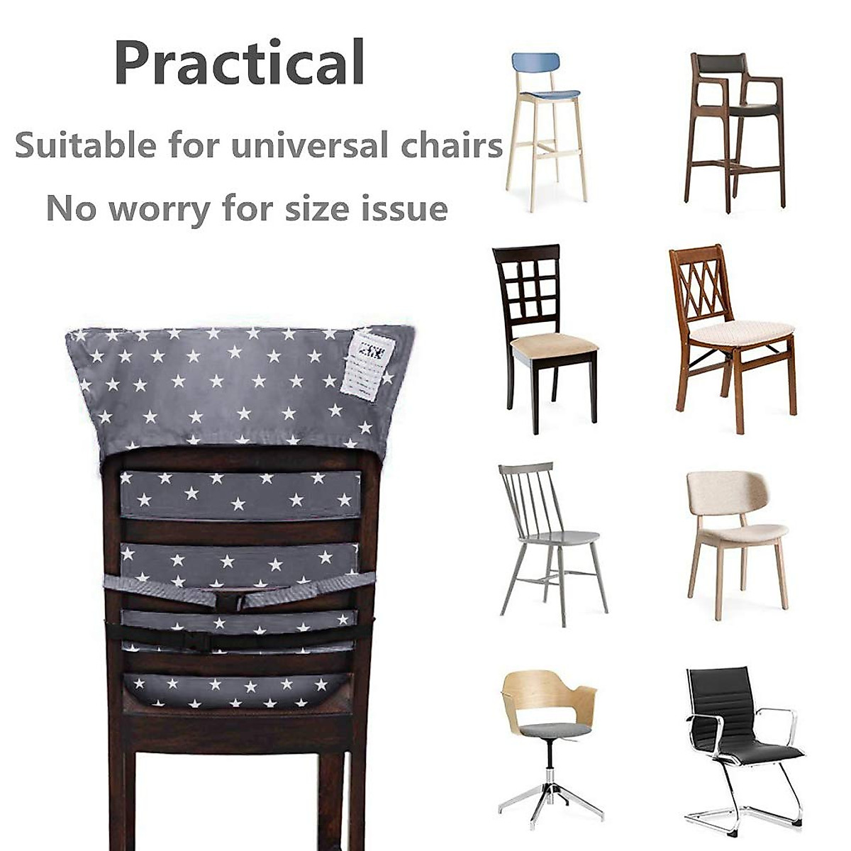 Vine Easy Seat Portable Travel High Chair | Adjustable, Safety, Washable | Toddler High Chair Seat Cover | Convenient Cloth Travel High Chair Fits in Your Handbag (Grey)