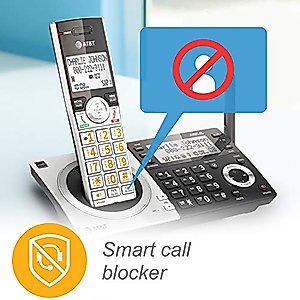 AT&T CL83507 DECT 6.0 5-Handset Cordless Phone for Home with Dual Keypad Base, Answering Machine, Call Blocking, Caller ID Announcer, Intercom and Long Range, Silver/Black