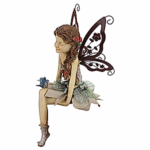 Design Toscano HF326063 Fannie The Garden Fairy Sitting Statue, 12 Inch, 12", Single