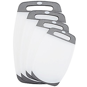 Clean Cut Cutting Board Set - 4 Piece Non-Slip Poly Plastic Kitchen Chopping Boards - Gray & White
