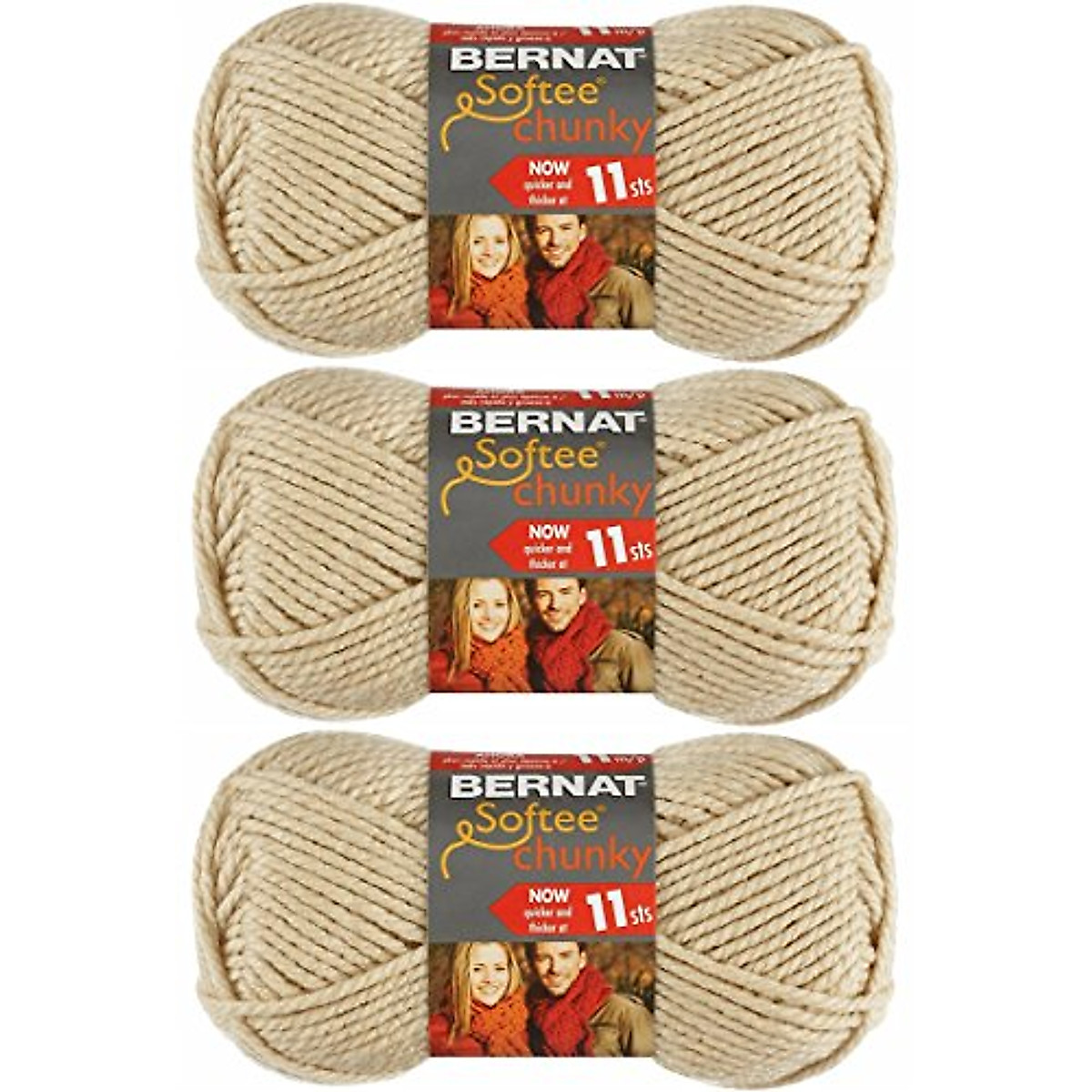 Bernat Softee Chunky Yarn Bundle Super Bulky #6, 3 Skeins Linen 28021
