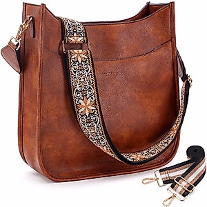 HKCLUF Crossbody Bag for Women Trendy Vegan Leather Hobo Handbags Women Fashion Shoulder Bucket Bags Cross-body Purse with 2PCS Adjustable Strap(Dark Brown)