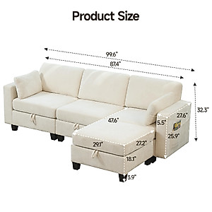 Real Relax Oversized 100'' Convertible Sectional Sofa Couch, 3 Seat L Shaped Chenille Modular Sofa with Removable Pillows and Movable Ottoman, Beige