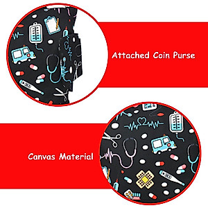 NGIL Medium Top Zipper Closure Canvas Tote Bag with Attached Matching Coin Purse For Moms and Nurses (Nurse Print-Black)