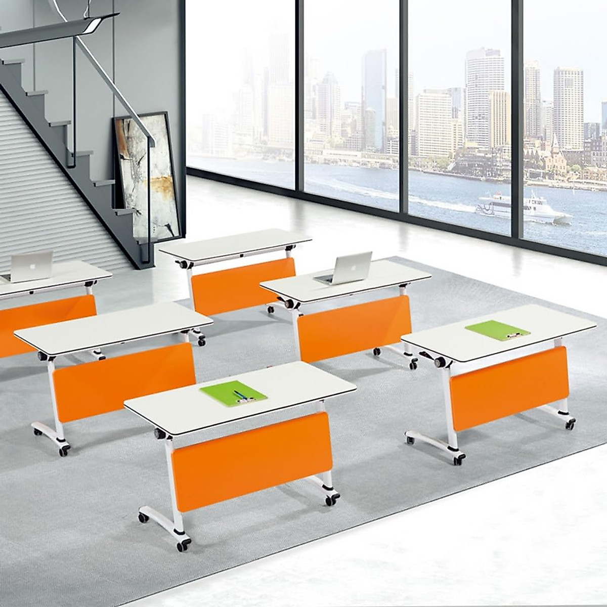 Foldable Meeting Table Set of 6,Flip Top Mobile Training Table with Modesty and Lockable Wheels, for Conference Rooms,Training Rooms,Media Centers,Classrooms (Color : A, Size : 120 * 60 * 75cm)