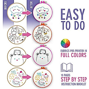 CRAFTILOO 10 Pre-Stamped Embroidery Patterns for Beginners Embroidery Kit for Kids Girls Needlepoint Kits for Beginners Cross Stitch Craft Sewing Perfect for Ages 7-13