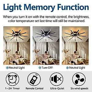 HuixuTe 27" Ceiling Fan with Lights Remote Control, 3 Colors 6 Speeds Personalized Fashion Geometric Ceiling Fan, Black Low Profile Ceiling Fan with Light for Kitchen Bedroom