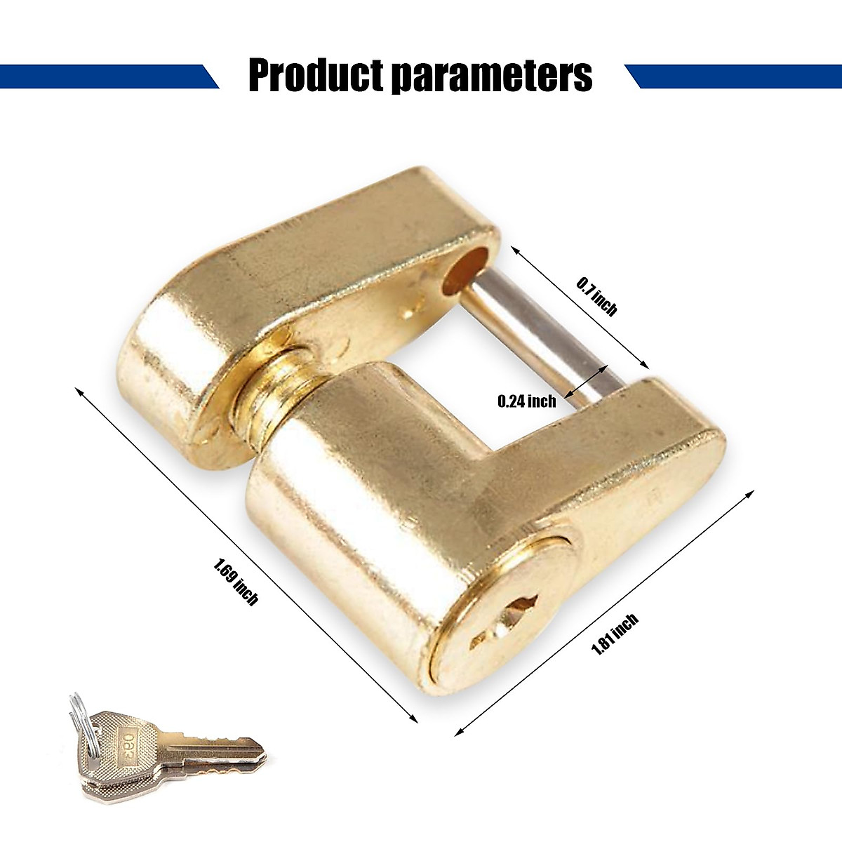 UGSHY 1 PC Trailer Hitch Lock, 1/4" Diameter 3/4" Span Zinc Alloy Car Coupler Locks, Trailer Lock Connector, Universal for Most Motorhome Trailers Truck (Gold)