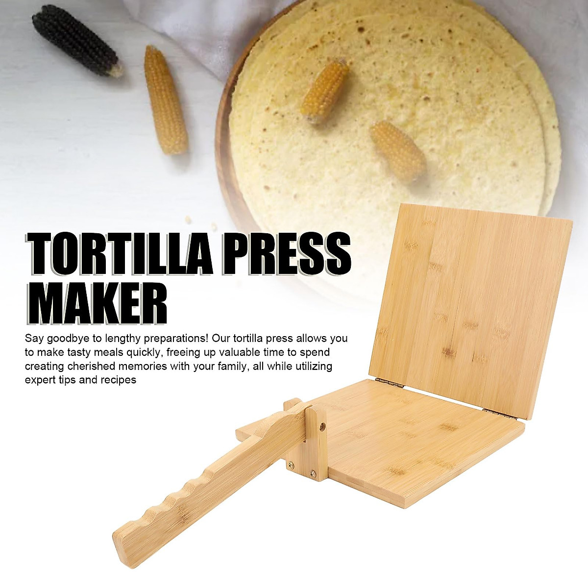 EVGATSAUTO Wooden Tortilla Press Maker, Rustproof Metal Dough Press for Home Kitchen, 50 Sheets Parchment Paper, Pizza Pancake Naan Press, Foodies