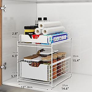 Tngan 2 Tier Under Sink Organizer with Sliding Storage Drawer Pull Out Countertop Storage Basket Kitchen Cabinet Storage Rack, White Large