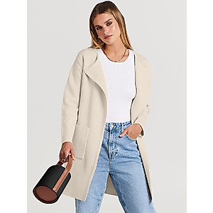ANRABESS Women's Open Front Knit Lightweight Cardigan Casual Long Coatigan Sweater Lady Jacket Coat 2024 Fall Outerwear Beige Small