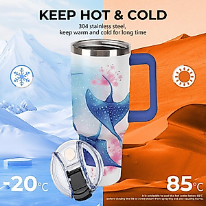 WYUSPGK 40oz Stainless Steel Car Mug, Sea Animals Stingrays Print Travel Mug, Double-Wall Insulated with Straw, Perfect for Car, Office, Outdoor