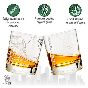 Greenline Goods Whiskey Glasses - 10 Oz Tumbler for San Francisco Lovers (Single Glass) - Etched with San Francisco Map - Old Fashioned Rocks Glass