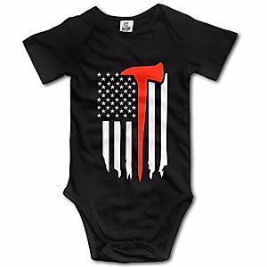 Arromper Thin Red Line Firefighter Axe Boy's & Girl's Short Sleeve Jumpsuit Outfits Black