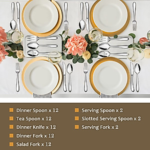 66-Piece Heavy Duty Silverware Set for 12, LIANYU Thick Flatware Set with Serving Utensils, Stainless Steel Cutlery Tableware Include Fork Knife Spoon, Mirror Finished, Dishwasher Safe