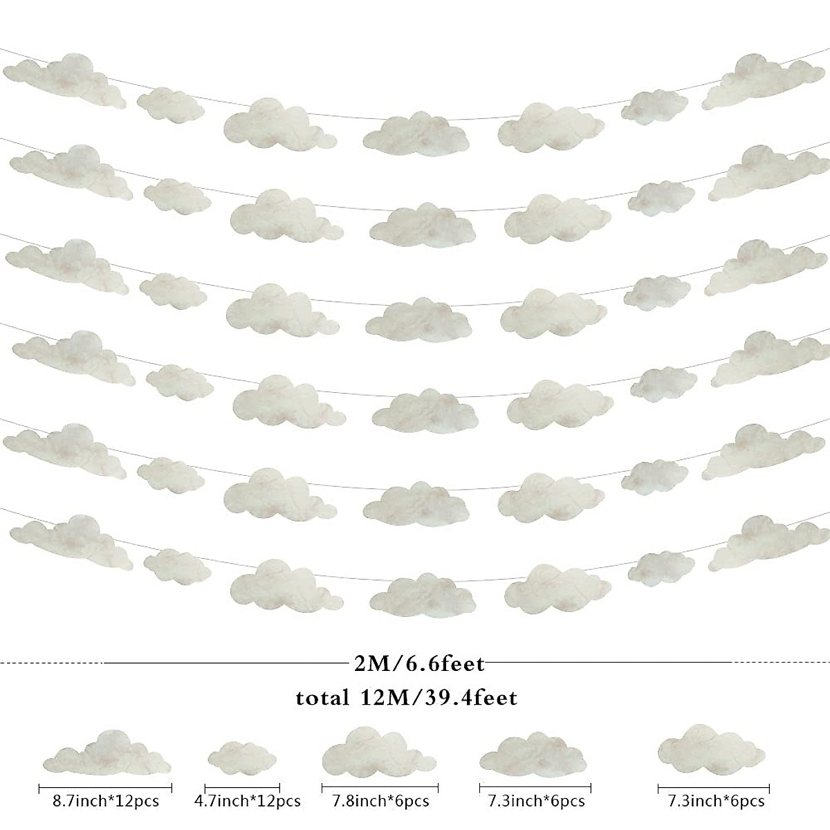 Cloud Party Decoration Kit Garland White Pink Marble Paper Cutouts Streamer Supply Hanging Banner for Birthday Baby Shower Graduation Wedding Under The Sea Kids Room Nursery Backlgroud (Beige Marble)