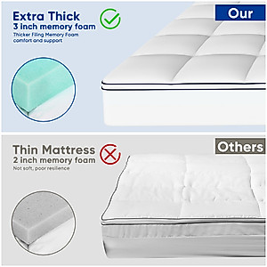 Dual Layer 4 Inch Memory Foam Mattress Topper Full Size 3 Inch Gel Memory Foam Plus 1 Inch Cooling Pillow Top Cover for Higher Support Relief Back Pain Soft and Breathable with 8-21 Inch Deep Pocket