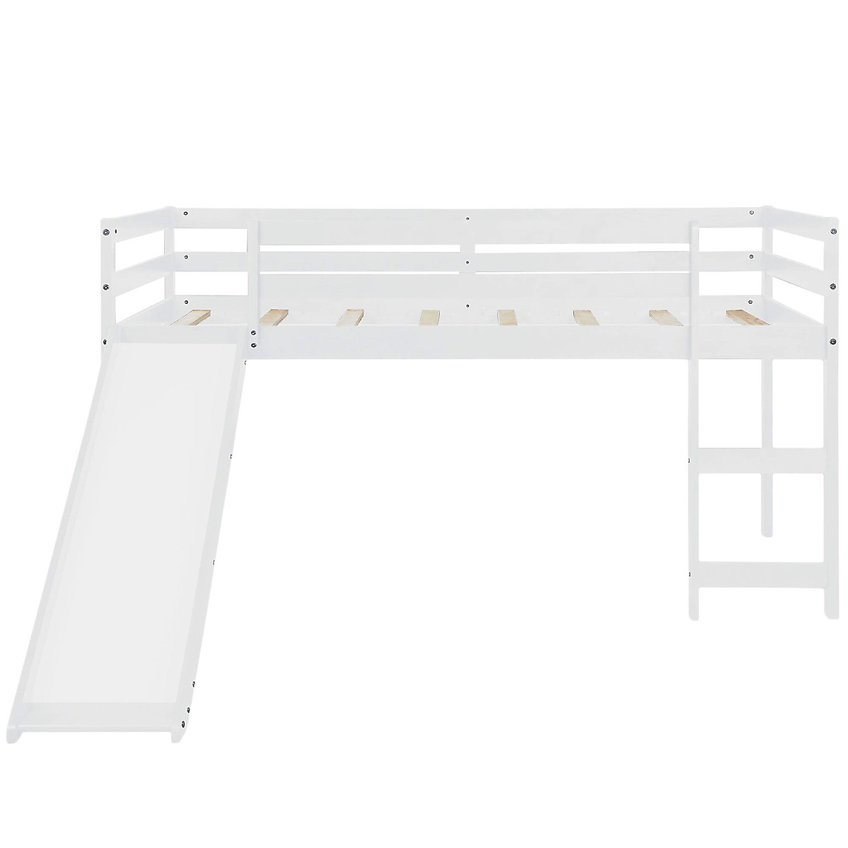 GLCHQ Multifunctional Design Solid Wood Twin Kids Loft Bed with Slide for Boys & Girls Bedroom (White)
