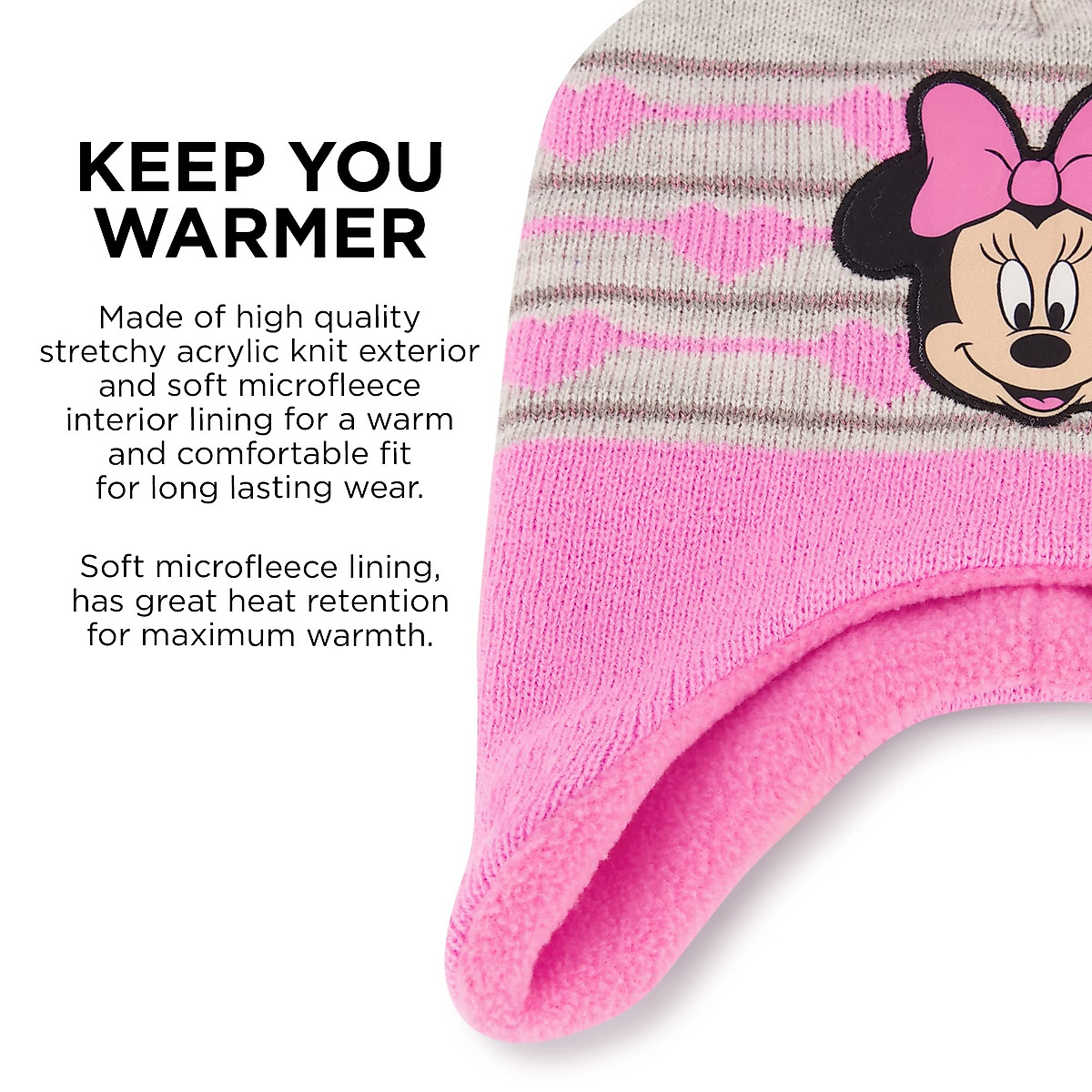 Disney Girls Toddler Winter Hat with Knit and Insulated Ski Mitten Set, Minnie Mouse For Ages 2-4