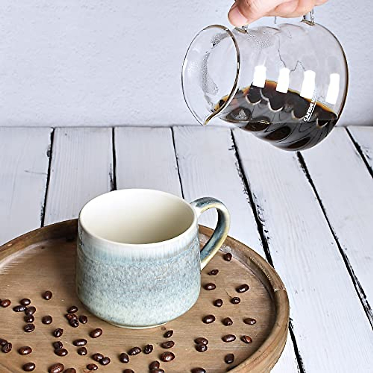 Bosmarlin Large Ceramic Wide Coffee Latte Mug Set of 2, 18 Oz, Big Stoneware Tea Cup for Office and Home, Dishwasher and Microwave Safe (Willow Green, 2)