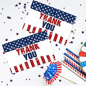 Whaline 30Pcs Patriotic Greeting Cards American Flag Thank You Cards Retro 4th of July Note Card with Envelops and Adhesive Stickers for Independence Day Party Favor Supplies, 4 x 6inch