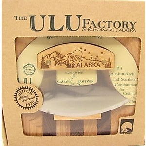 The ULU Factory Ulu Factory Alaska Ulu Birch Walnut Stripe Wood Chopping Bowl-Board Mountain Dipper Design Handle