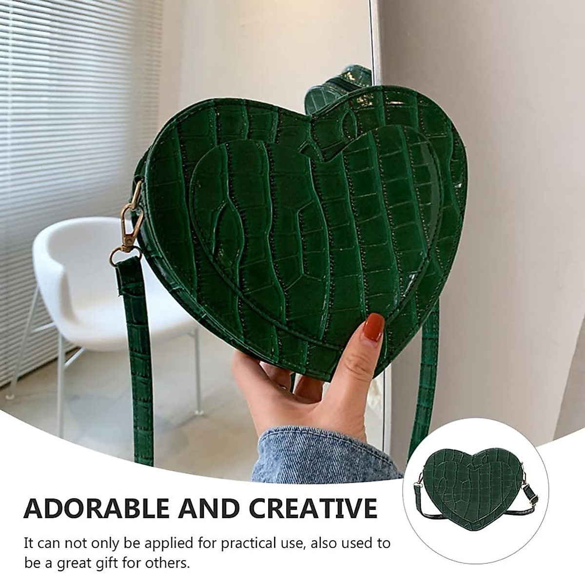 BESTOYARD Women Crossbody Bag PU Vintage Crocodile Skin Heart Shape Shoulder Bag Crossbody Summer Bag for Girls Student