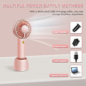 Mini Handheld Fan, Mini Portable Fan with 3 Speeds, USB Charging Personal Small Desk Fan with Base Ladies Mini Makeup Fan，Mini Fan Battery Operate for Girl Women Men Outdoor, Indoor,Travel (pink)