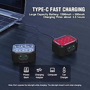 WORKPRO Bike Lights Set [8+13 Modes], Rechargeable Bicycle Light Set Ultra Bright, IP65 Waterproof Bike Lights for Night Riding, 1200mAh Bike Headlight and Tail Light Reflectors, Black