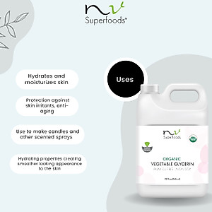 NV Superfoods - Organic Vegetable Glycerin - 32 Fl Oz - USP Food Grade, 100% Natural, Carrier for Essential Oils, Perfect for Skin, Hair & Nails as well as Arts & Crafts