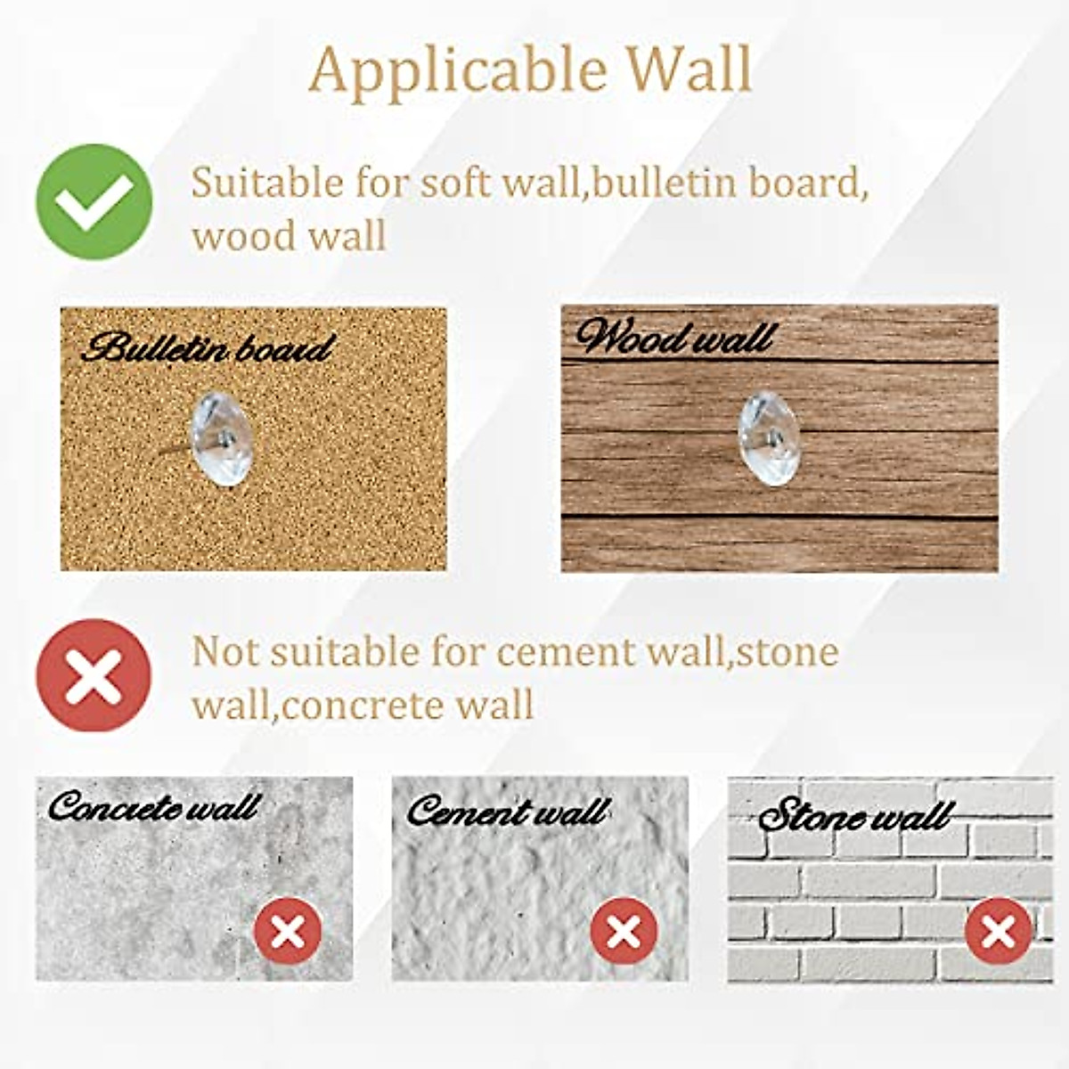 100Pcs Clear Push Pins for Cork Board, Decorative Thumb Tacks for Wall Hangings, Transparent Diamond Push Pin for Bulletin Board, Crystal Head Tacks for Posters, Office, Maps, Sofa, Office, Classroom