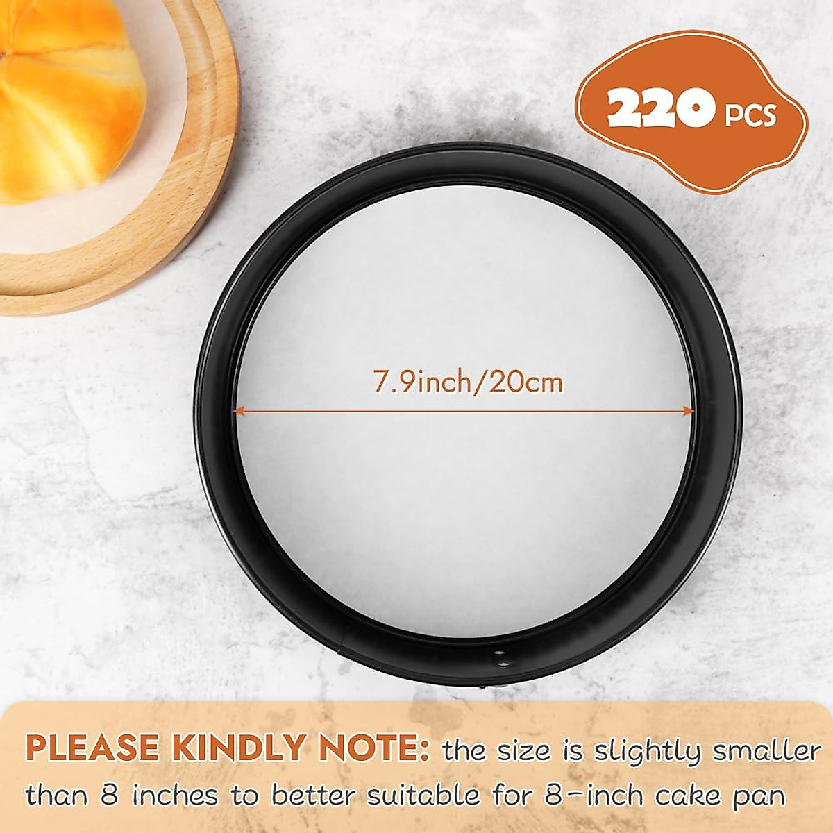 BYKITCHEN Parchment Paper Rounds, Set of 220, Non Stick 8 Inch Parchment Paper Sheet for Baking, Pre-cut Round Parchment Liners for Cake Pan, Tortilla Press, Quesadilla Maker, Springform Pan and More