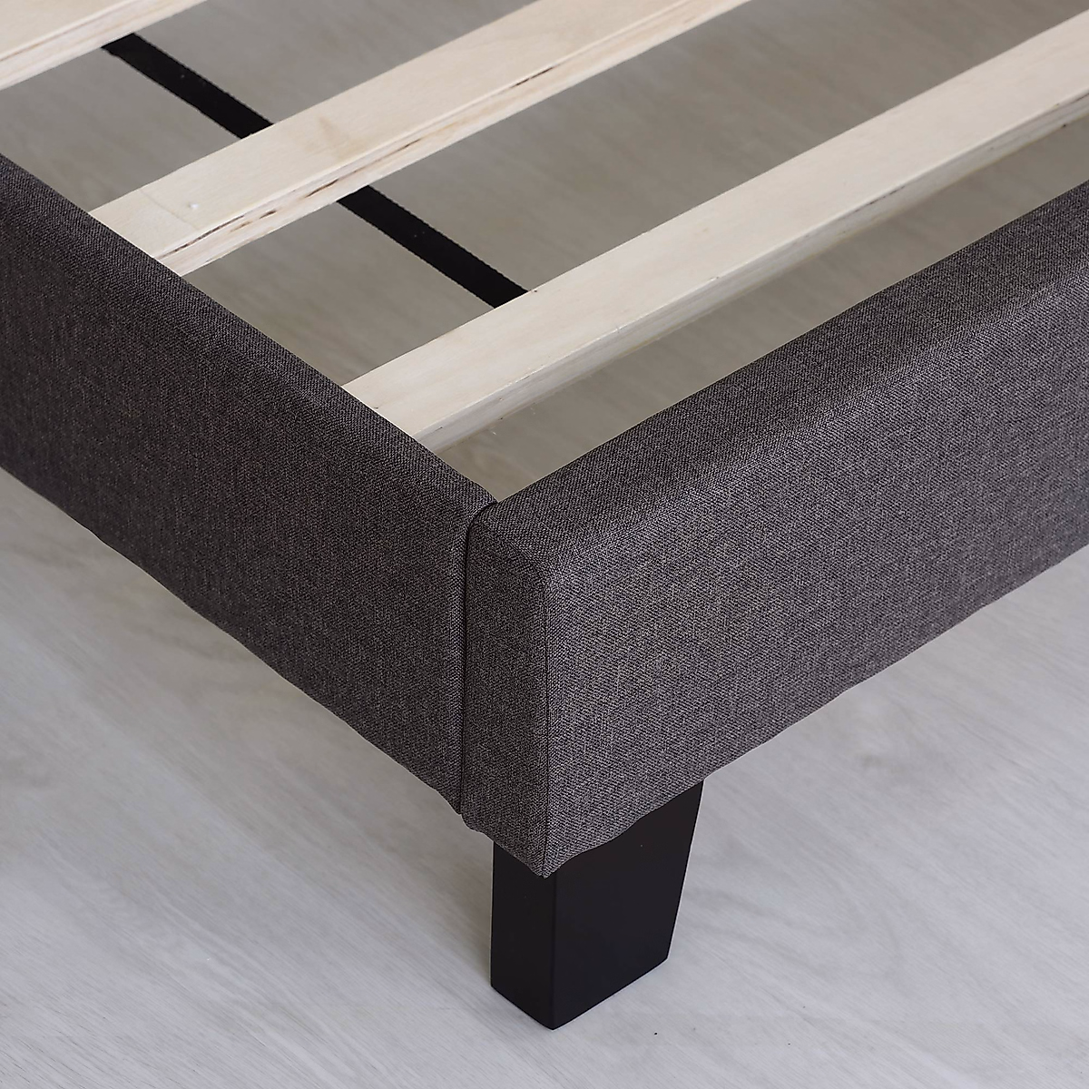 Furinno Laval Button Tufted Upholstered Platform Bed Frame, King, Stone