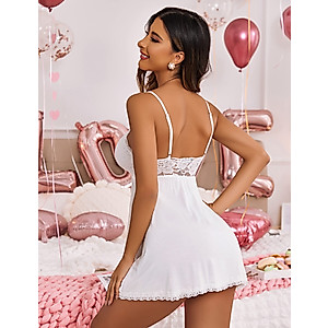 Avidlove Womens Sexy Sleepwear Lace Chemise Nightgown Sexy Womens Nightie Honeymoon Lingerie (White,S)