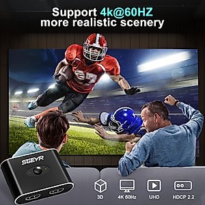 HDMI 1.4v Switch 5 in 1 Out +HDMI 2.0 Bi-Directional Switch 2 in 1 Out hdmi Splitter 1 in 2 Out Black(Only one Monitor Will Display at a time)