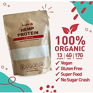 hemplete Organic Hemp Heart Unflavored Vegan Protein Powder, Plant-Based for Balanced Nutrition, All-Natural, 1 Ingredient, No Artificial Ingredients, Easy to Digest & Mix (10oz)