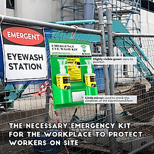 CGOLDENWALL Eye Wash Station Portable Eye Wash Kit for Emergency, Wall Mounted Eyewash Station, 16.09oz Capacity per Bottle, with Mirror & Emergency Sign, Safety Material, NO Solution